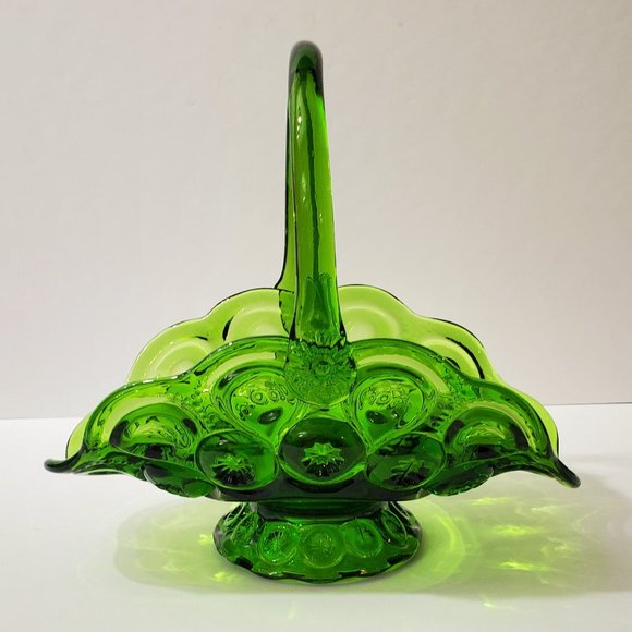 L.E. Smith | Accents | Le Smith Glass Green Glass Moon And Stars Basket ...